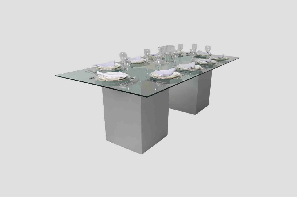 Azzurra Rectangular Glass Dining Table with Silver Bases Rentals ...
